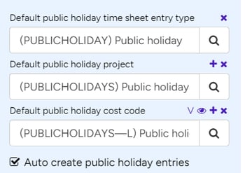 Project Code and Cost Code for Time Sheets & Public Holidays